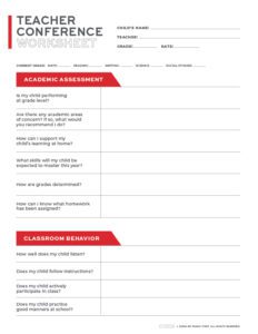 Parent-Teacher Conference Worksheet - All Pro Dad