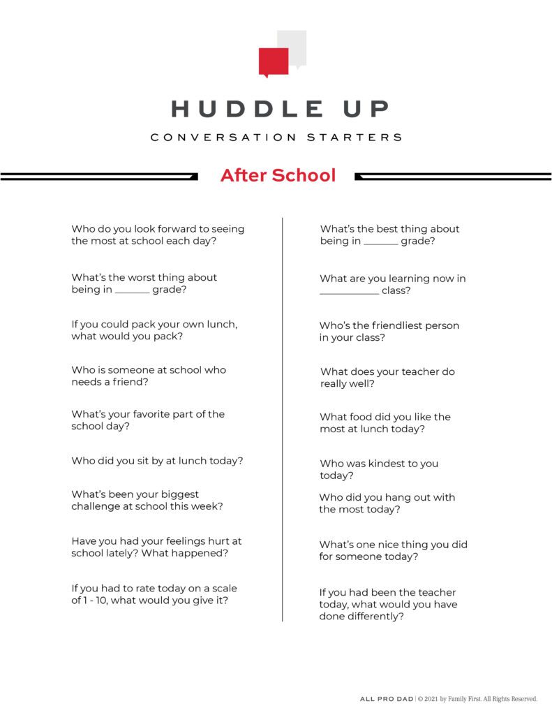 Huddle Up Conversation Starters - All Pro Dad